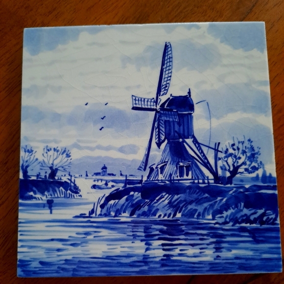 Accents | Vtg Delft Blue Ceramic Tile Trivet | Poshmark